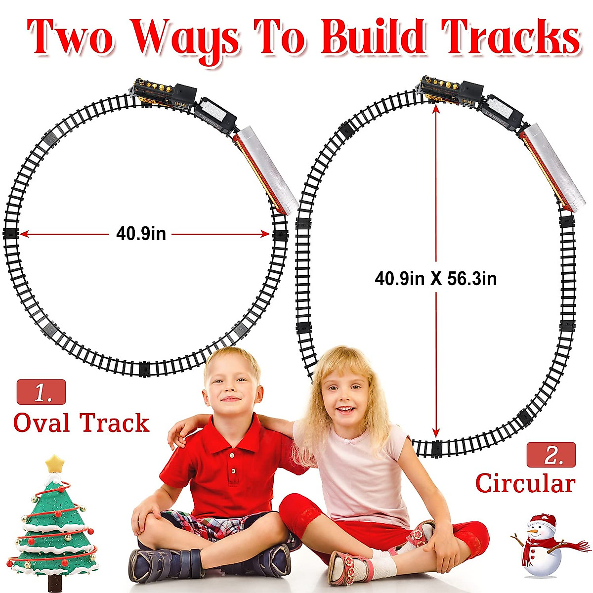 Train Set for Boys Girls - Electric Toy Train Including Passenger Coach with Lights, Steam Locomotive with Realistic Sounds & Headlight, Coal Car - Christmas Train Sets Under The Tree, Gift for Kids