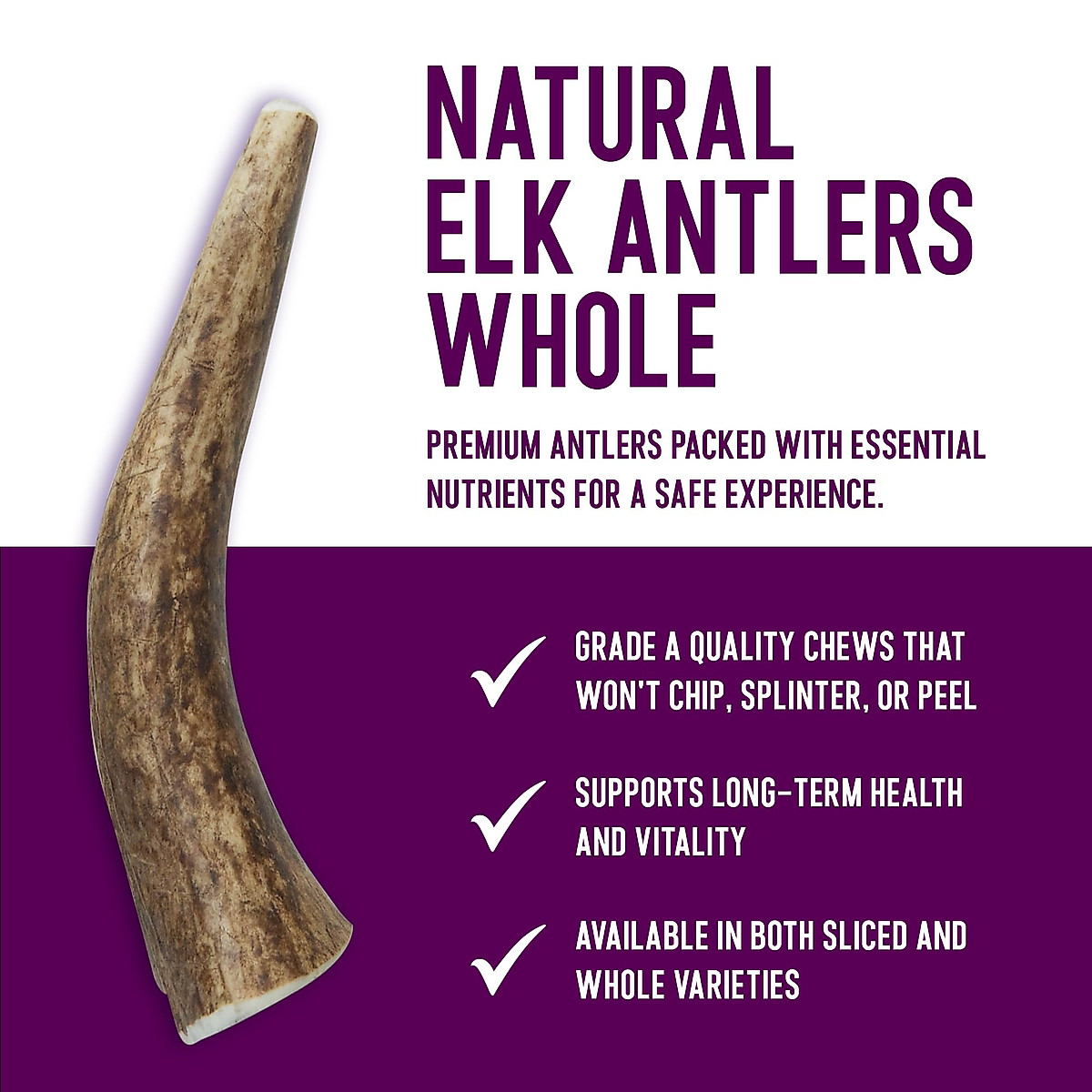 Health Extension Natural Elk Antlers for Dogs, Medium Whole – Long-Lasting Chews for Aggressive Chewers, Dental Health Promotion, Ideal Puppy Training Treat