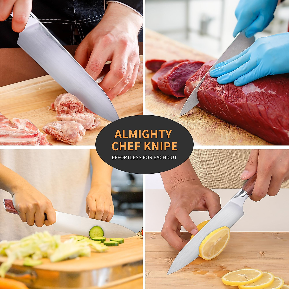 BOMCET 8" Pro Chef's Knife, Super Sharp Blade HRC62+ German Steel Kitchen Knife with Ergonomic Handle Design