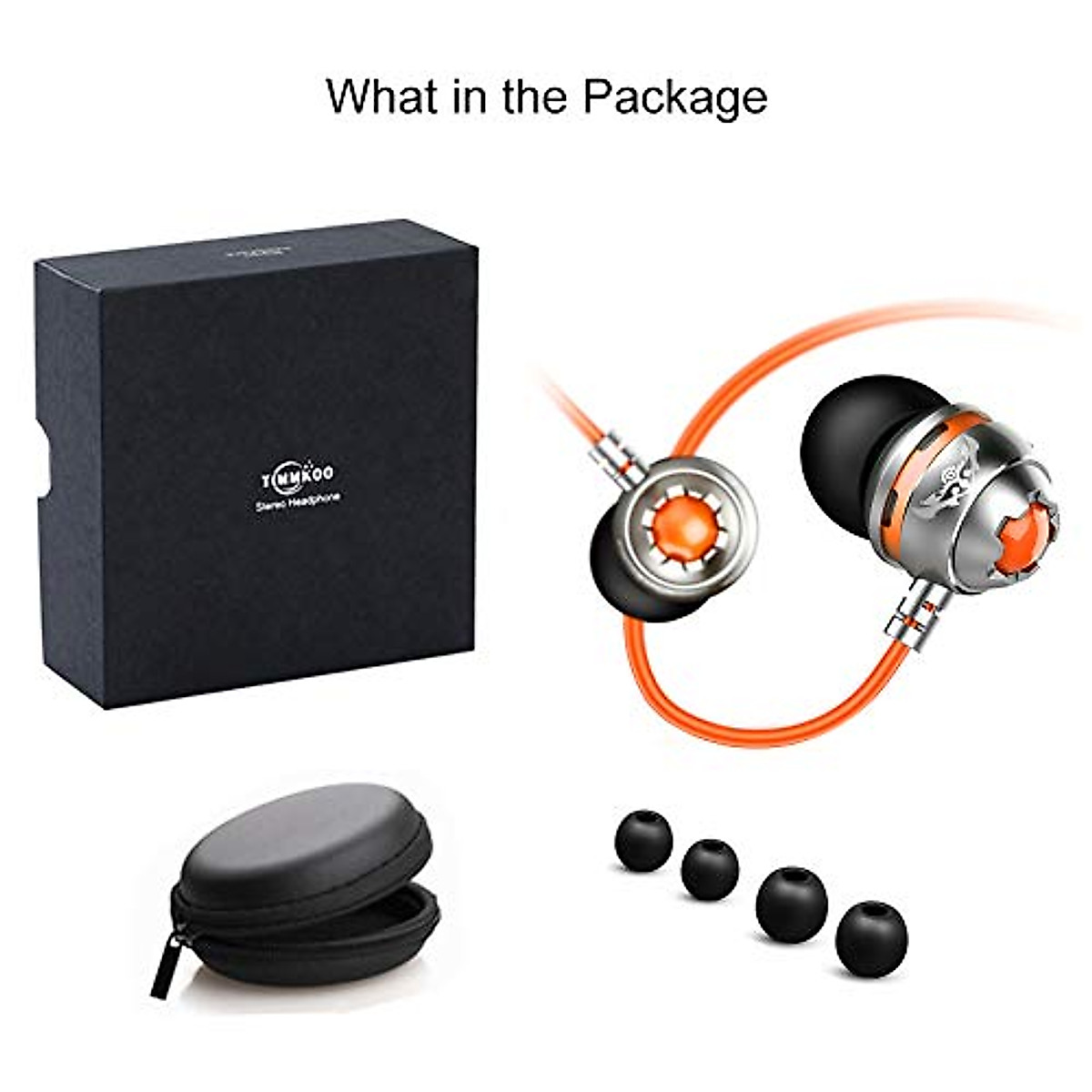 TIMMKOO Wired Earbuds Dual Drivers Phone Earbuds with Mic Bass Earphone with Microphone Noise Isolating for iPhone Android Smartphones Tablets Laptop Orange
