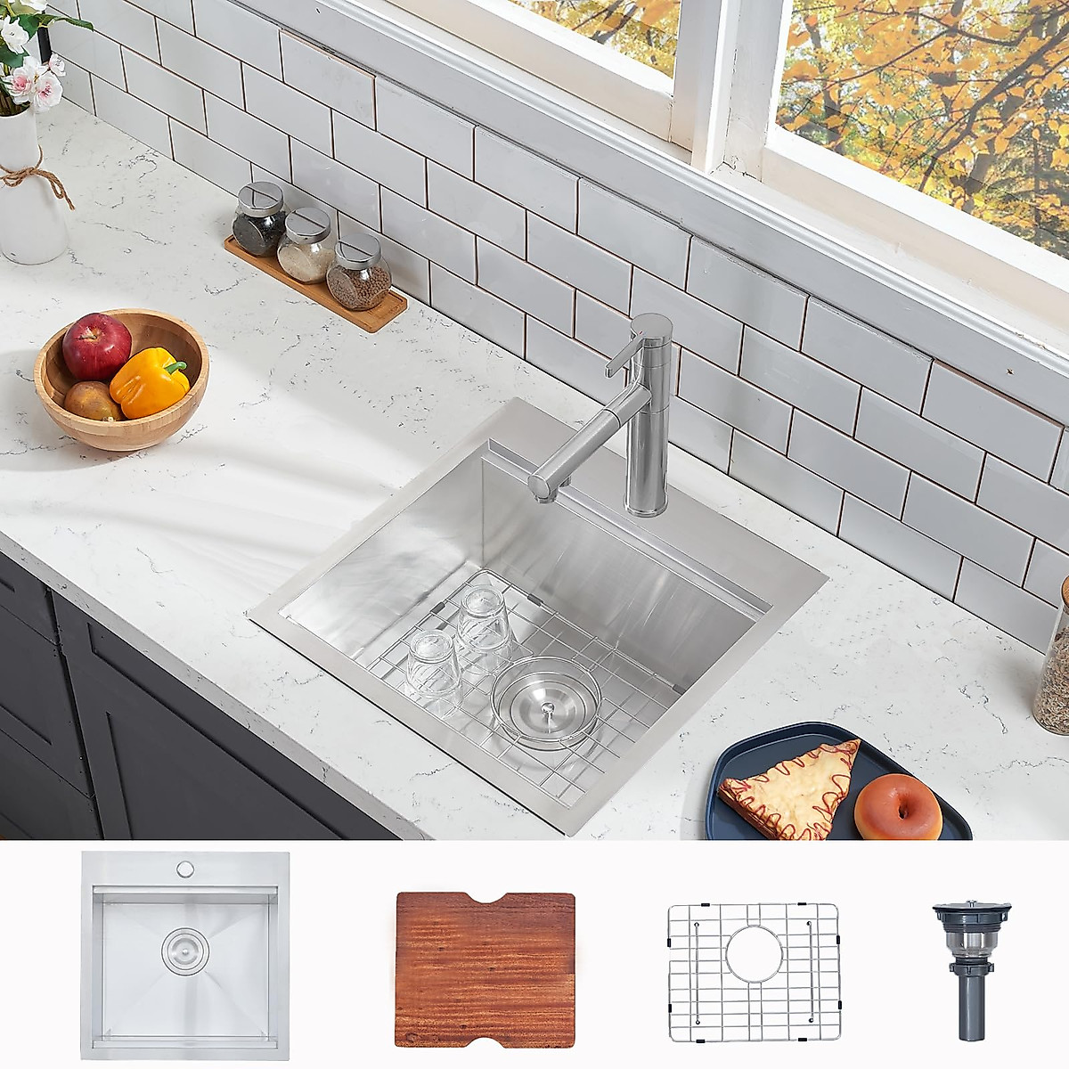 Black Farmhouse Sink, Stainless Steel Apron-Front Farm Sink, Single Bowl 33 Inch Farmhouse Kitchen Sink Workstation With Accessories