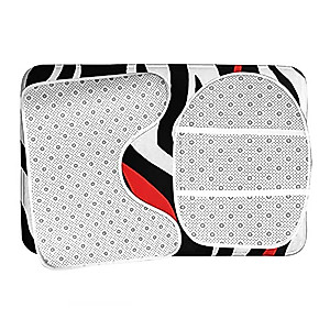 Wondertify Zebra Bathroom Antiskid Pad Animal Skin Tiger Stripes Black Red White Line 3 Pieces Bathroom Rugs Set, Bath Mat+Contour+Toilet Lid Cover Monochrome