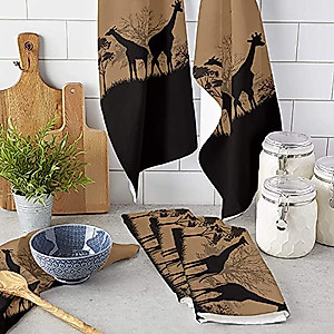 DuoPhi Kitchen Towels Set Giraffe Sunset Dish Towel Animal Print Dishcloths 2 Pack, 18x28 Inches Absorbent Soft Cotton Dish Cloths Bar Towels & Tea Towels, (LTL-210707-SLXM03391WJGBDPI)