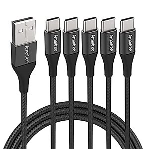 Amaitree USB C Cable, 60W 5Pack(1+4+4+6.6+6.6Ft) 3A Fast Charging Quick Charger Cable, USB Type C 2.0 Cable, Compatible Samsung Galaxy S10/S9/S8 Plus/Note 10/9/8,LG V50/V40/G8/G7 - Black