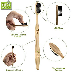 Biodegradable Eco-Friendly Natural Bamboo Charcoal Toothbrushes - Pack of 4 - Numbered - Charcoal Infused Bristles
