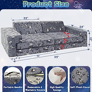 LFCREATOR Kids Play Couch, Modular Toddler Glow Sofa for Playroom Bedroom，Imaginative Convertible Play Couch for Boys Girls.Gift for Kids.Spaceman