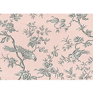 Textiles français The Regal Birds Fabric - Vintage Pastel Pink with Pewter and White | Double-Width 100% Cotton Designer Print | 110 inches Wide | Per Yard Length Increment*