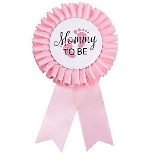 Mommy to be Tinplate Badge Pin -Mom to be Baby Shower Button New Mom Gifts Gender Reveals Party Baby Girl Pink Rosette Button Baby Celebration ( Pink)