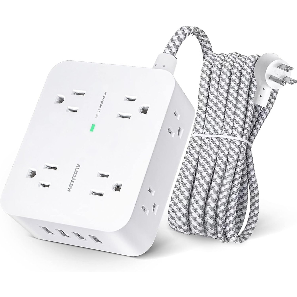 Surge Protector Power Strip - 8 Widely Outlets with 4 USB Charging Ports, Multi Plug Outlet Extender with 5Ft Braided Extension Cord, Flat Plug Wall Mount Desk USB Charging Station for Home Office ETL