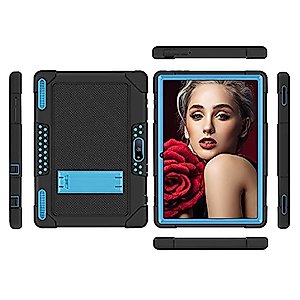SOATUTO Case for Pritom M10 10 Inch Tablet/FANGOR F-X10/qunyiCO Y10/Voger priorpad X100/Digiland Tab Model: DL1036/Gateway 10.1 HD Tablet Case Hybrid Shockproof Kids Friendly with Stand (Black+Blue)