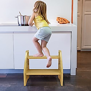 Nursery Step Stool for Kids, 2 Step Toddler Step Stool with Openwork Stars, Toddler Potty Training Step Stool, Kitchen Step Stool with Non-Slip Step Treads and 4 Cutout Handles, Toddler Step Stool