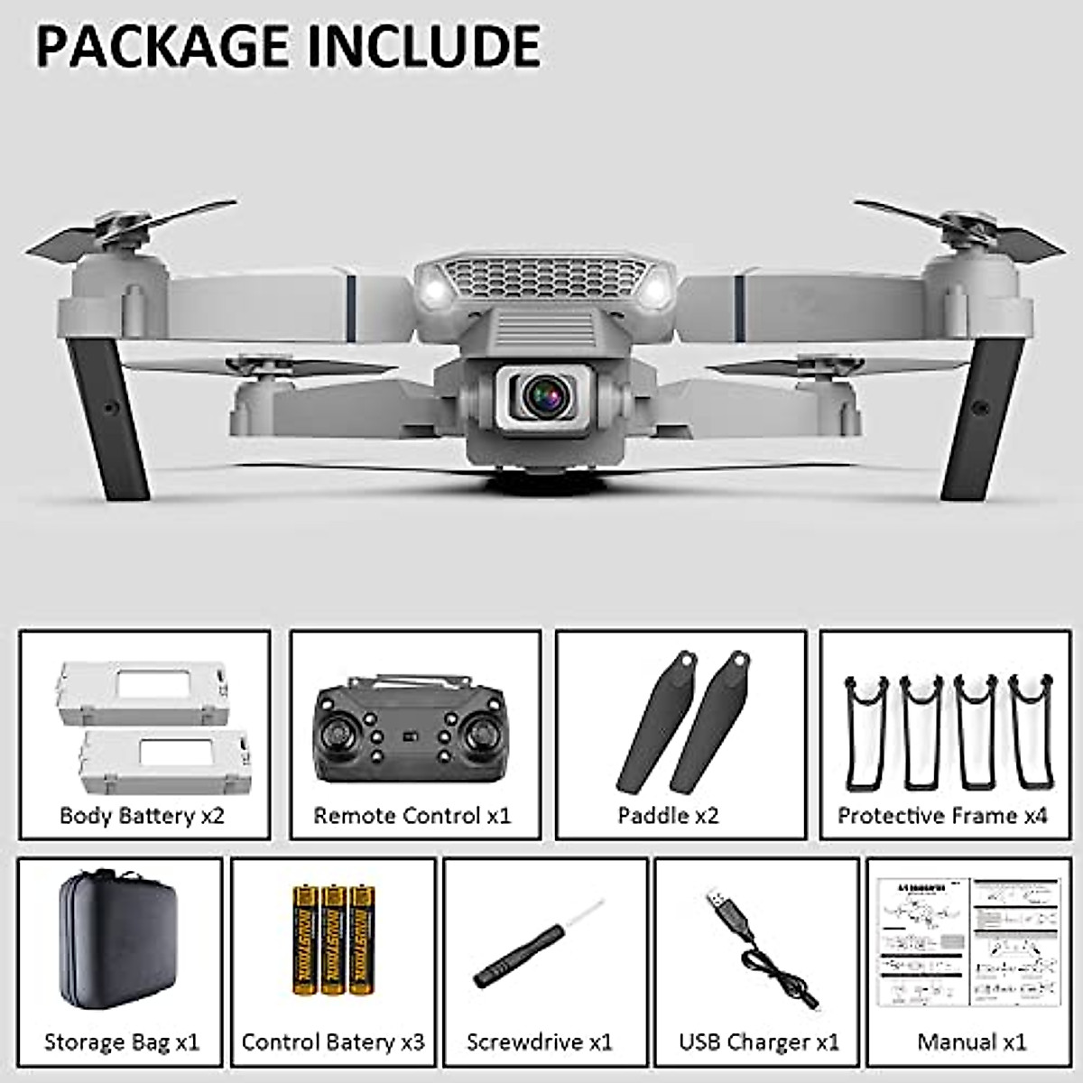 FDWYTY Drone with Camera, 1080P HD FPV Mini Foldable RC Quadcopter with Altitude Hold, Headless Mode Remote Control Aircraft Toys Gifts for Kids Adults Boys Girls Beginners - 2 Batteries, 25 Mins Flight Time, Gray