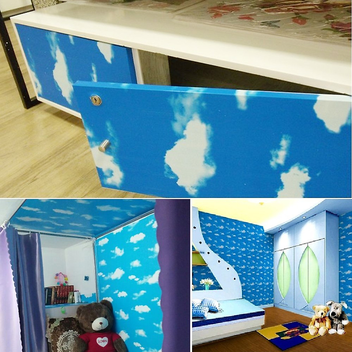 Yifely Blue Sky White Clound Shelf Liner Paper Self Adhesive Vinyl Wallpaper for Bedroom Living Room 17x118 Inch