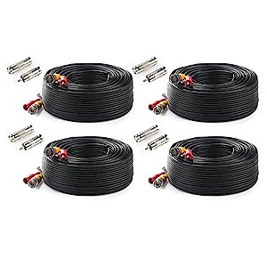 Tonton 4K 8MP 5MP 4-Pack 100 Feet 30 Meters Pre-Made All-in-One BNC Cables for Security Camera System,CCTV, DVR, Surveillance System, with BNC Connectors and RCA Adapters