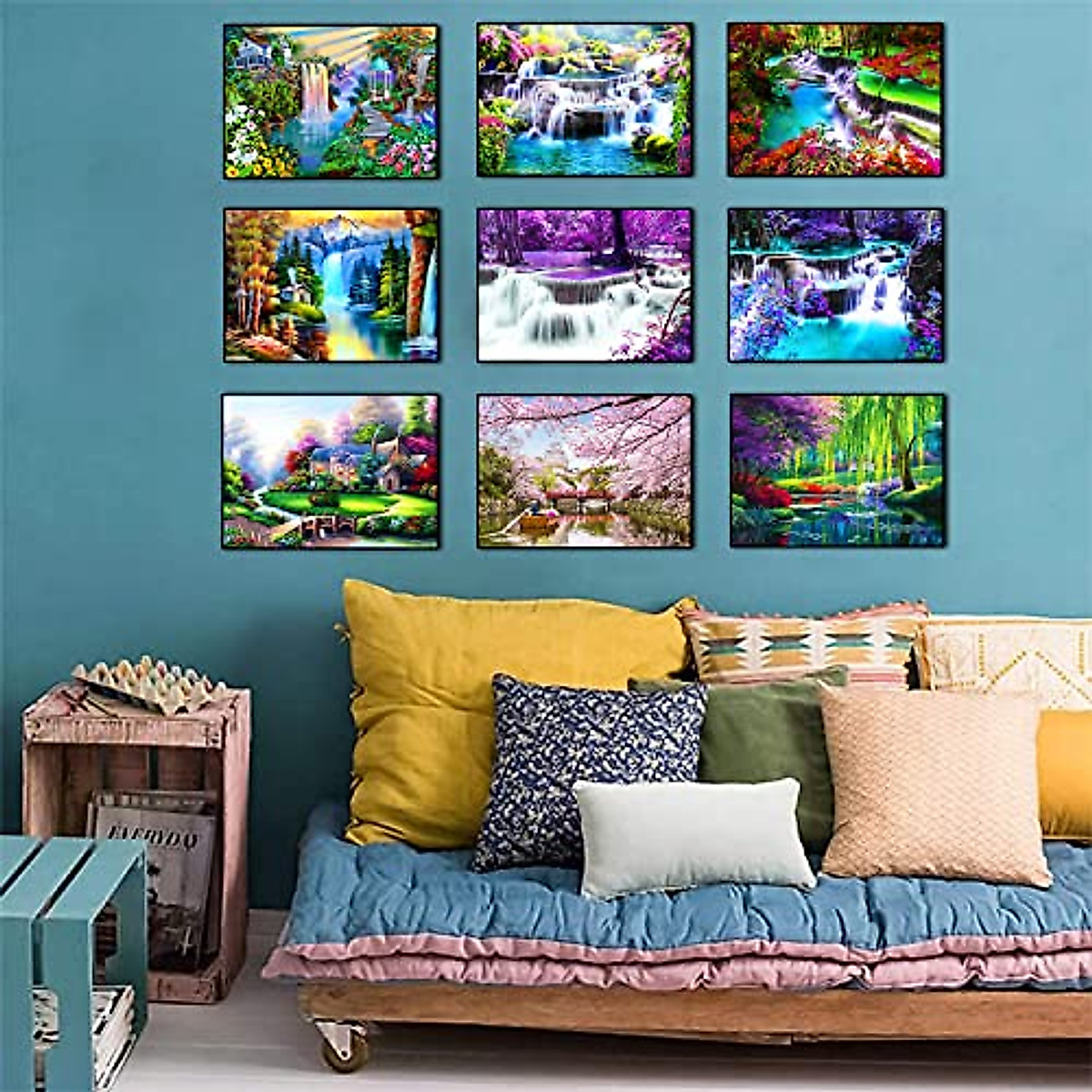 TINY FUN 12 Pack Diamond Painting Kits for Adults 5D Diamond Art Kit for Beginners DIY Full Drill Gem Art, Paint with Round Diamonds Paintings Packs for Home Wall Decor Gifts (12X16 Inch)