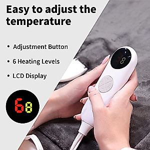 Heated Blanket Electric Throw, LETIHIMD Soft Electric Blanket 50"X60" with 6 Heating Levels & 1-8H Auto Off, ETL&FCC Certification, Over-Heat Protect, Machine Washable, for Home Office Use(Gray)