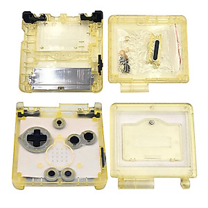 Cowhilan Replacement Clear Full Housing Shell Case Compatible with Gameboy Advance SP GBA SP Console, Send with Game Card Shell, Transparent Yellow