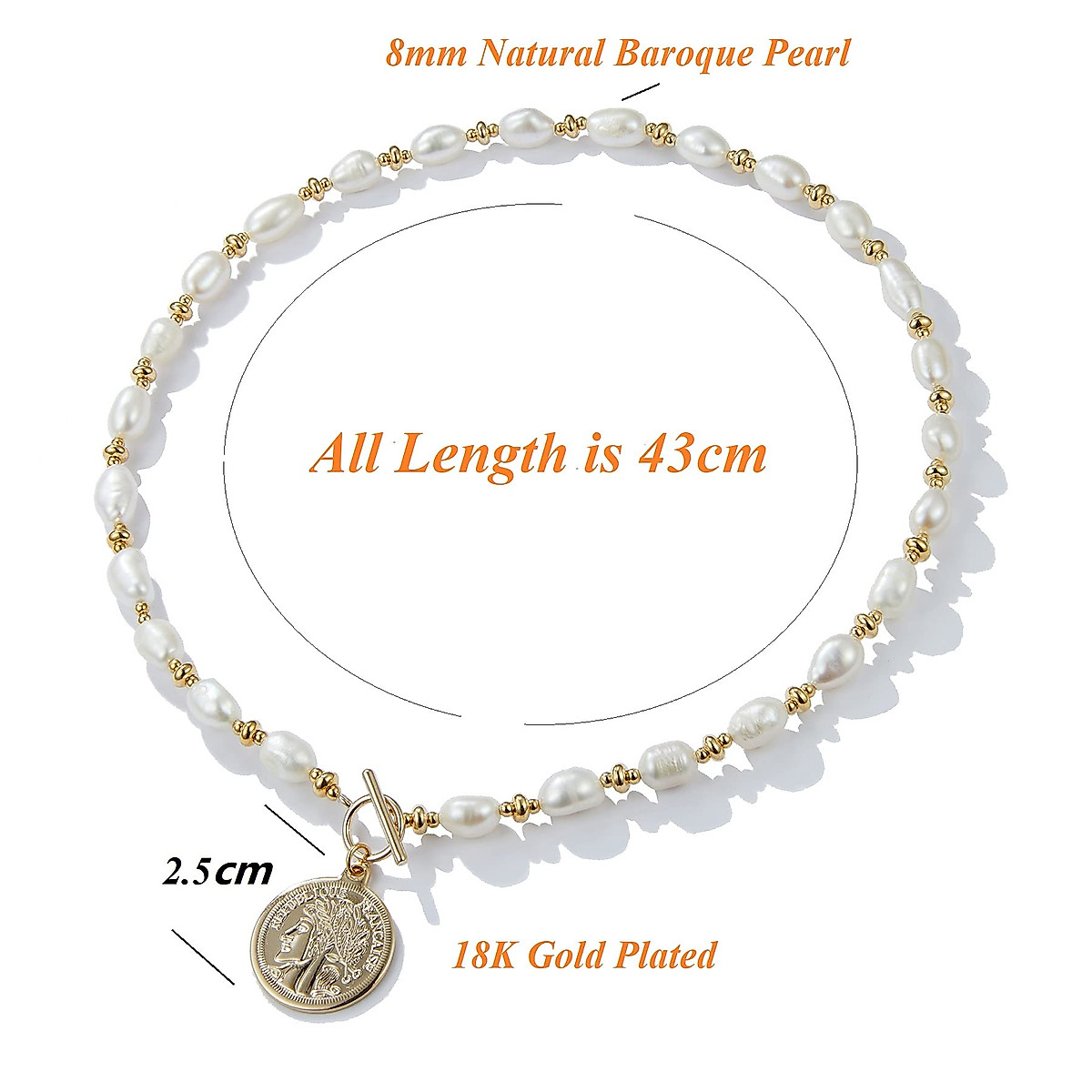 Y2K Pearl Choker Necklace Baroque Cultured Handpicked Pearl 18K Gold Plated Bead Ball Chain Coin Charm Pendant Vintage Jewelry Gifts for Women Men