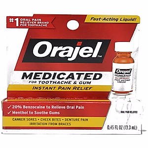 Orajel Instant Pain Relief for Toothache, Maximum Strength, Liquid, 0.45 Oz (Pack of 2)