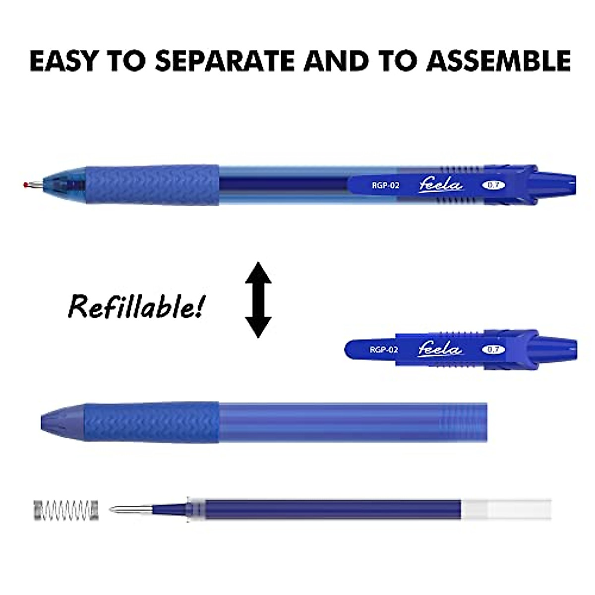 feela 30 Pack Retractable Blue Ink Gel Pens Set Medium Point 15 Piece Fine Point Gel Pen with 15 Refills for Smooth Writing