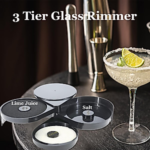 Mono-gatari 3 Tier Bar Glass Rimmer, Bartender Tool Salt Sugar Lime for Cocktails Margaritas Bloody Marys and Gimlets, Black ABS
