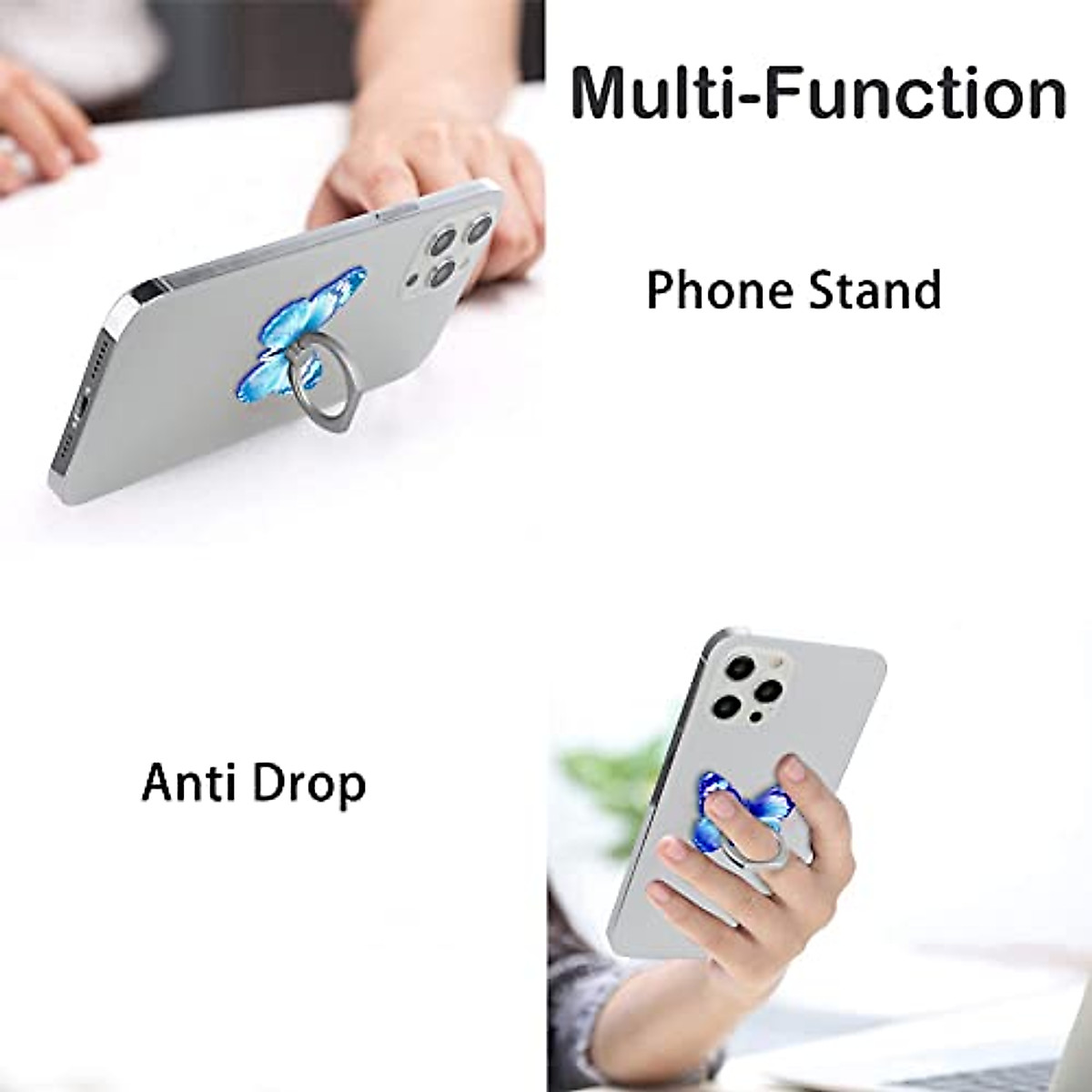 BF2JK Cell Phone Butterfly Finger Ring Holder 360 Degree Rotation Metal Ring Grip for iPhone Samsung Galaxy All Smartphone Mobile Cute Accessories（Blue Dark Blue）