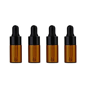 30Pcs Amber Glass Dropper Bottles Mini Empty Sample Vials Essential Oil Dropping Bottles Perfume Jars Cosmetic Container with Glass Eye Dropper and Black Caps (3ml)