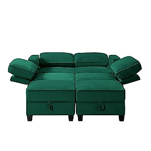 Lepfun 116'' Modular Sectional, U-Shaped Velvet, Minimalist Convertible Modern 6-Seat Couch with Chaise Ottomans Living Room Sofa Sets for Office Apartment (Green)