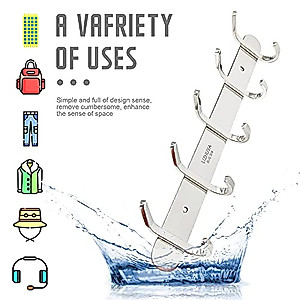 LIZHUYA Coat Hook Wall Mount Adhesive Coat Rack Easy Installation for Bedroom Bathroom Foyer Hallway for Coats Pots Towels Coat Hat Towel Robes Heavy Duty Stainless Steel with 5 Hooks (J-5HOOKS)