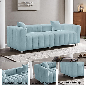 SZLIZCCC Sofa Couch for Living Room, 87.4 Inch Modern Upholstered Couch, Teddy Velvet Tufted Sofa, 3 Seat Sofa Big Comfy Couch Sofas for Livingroom, Comfy Couch Sofas for Office (Blue)