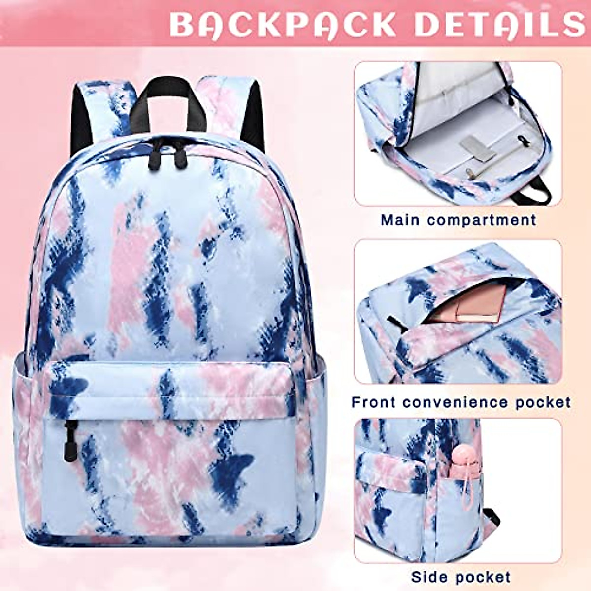 Lohol Lightweight Galaxy Backpacks for Teen Kids Girls Teens, Water Resistance Daypack for Travel, School (Tie dye Blue)