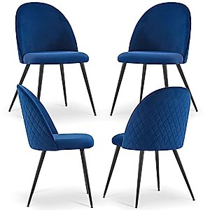 Homedot Dining Chair Set of 4 Simple Design Home Chair Armless Living Chair for Dining Table,Upholstered Chair Velvet Comfortable Bedroom Chair with Stainless Metal Legs for Unisex,Navy Blue
