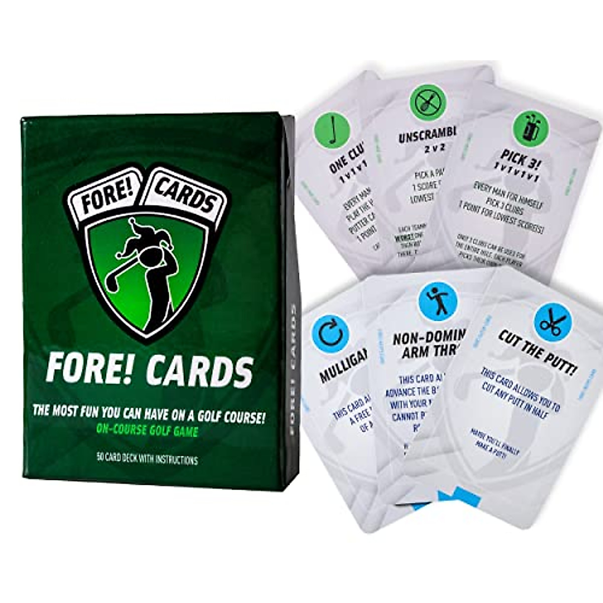 Fore! Cards On-Course Golf Game | Fun Interactive Golf Game | Spice Up Your Next Round | 50 Card Deck Makes Every Hole a Different Challenge | Perfect for Any Golfer