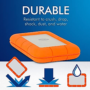 LaCie Rugged USB-C, 4TB, Portable External Hard Drive, Drop, Shock, Dust, Rain Resistant, for Mac & PC (STFR4000800)