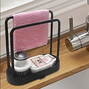 3 in 1 Sponge Holder Sink Caddy, Dish Cloth Hanger + Soap Rack + Sink ，with Drain Pan, for Kitchen Sink or Bathroom Storage,Sponge Brush Soap Dish Dishcloth RackStopper Holder