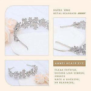 Ammei Headpiece Wedding Headband Crystal Bridal Headdress Flower Design Headpiece For Women (Silver)