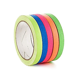 Spike Tape Sets 1/2 inch x 36 ft Each,5 Bright Colors, Bates Colored Gaffers Tape, Neon Fluorescent Gaffer Tape,Gaff Tape,Dry Erase Tape for Hula Hoops,Theater Stage Floors Pinstripe Marking Tape.