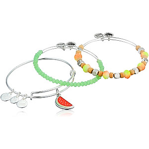 Alex and Ani Women's Color Infusion, One in a Melon Set of 3 Bracelet, Shiny Silver, Expandable