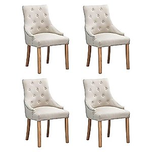 Ansley&HosHo 4 Dining Chair with Arms Modern Tufted Upholstered Accent Chair Dining Set Solid Wood Legs Living Room Armchair Side Chair for Home Kitchen Dining Receiving Restaurant Nailed Trim, Beige