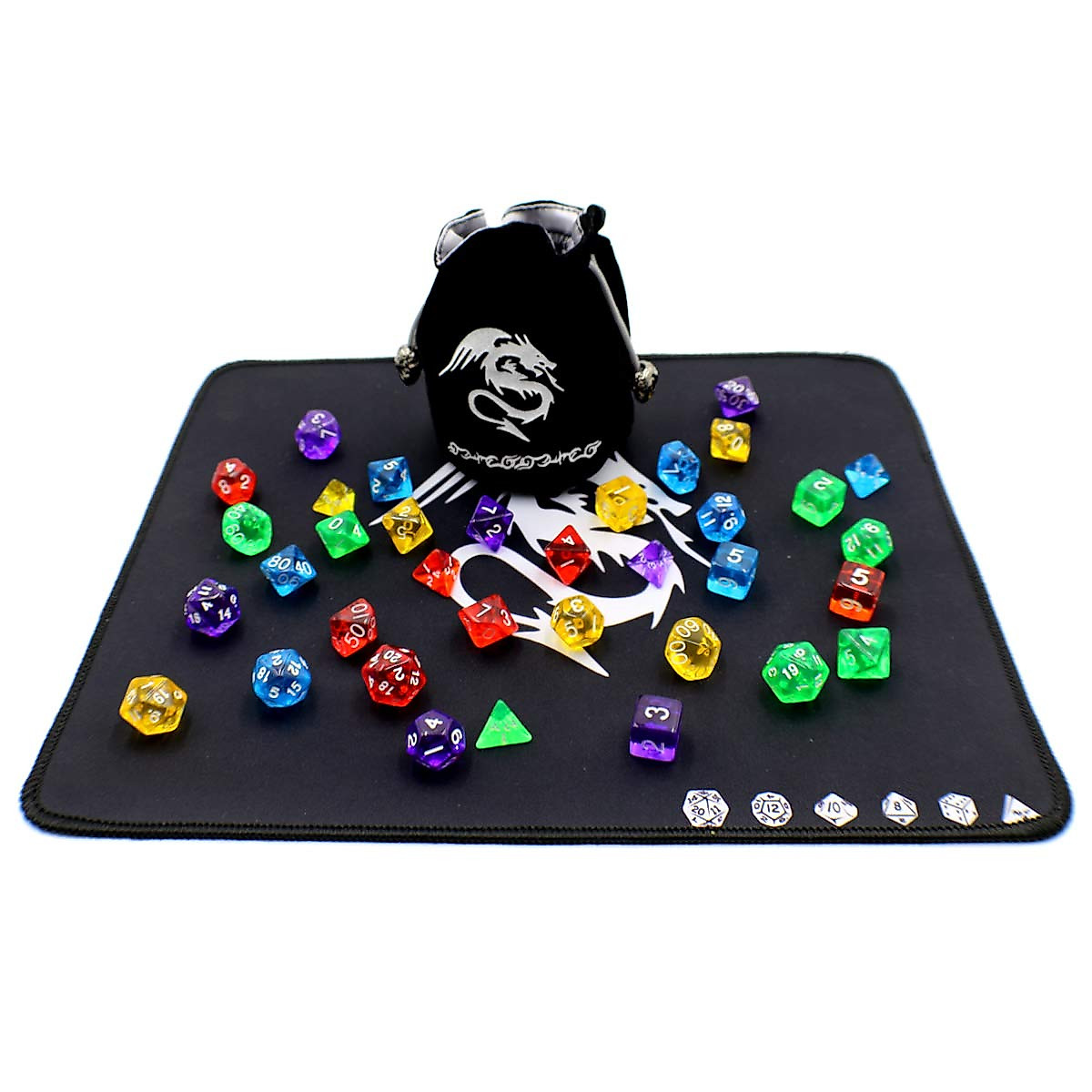 Polyhedral D20 Die Sets for D&D with Play Mat and Dice Bag