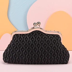 Fawziya Evening Clutch Purses For Women Formal Kiss Lock Crystal Leather Shoulder Bag-Black