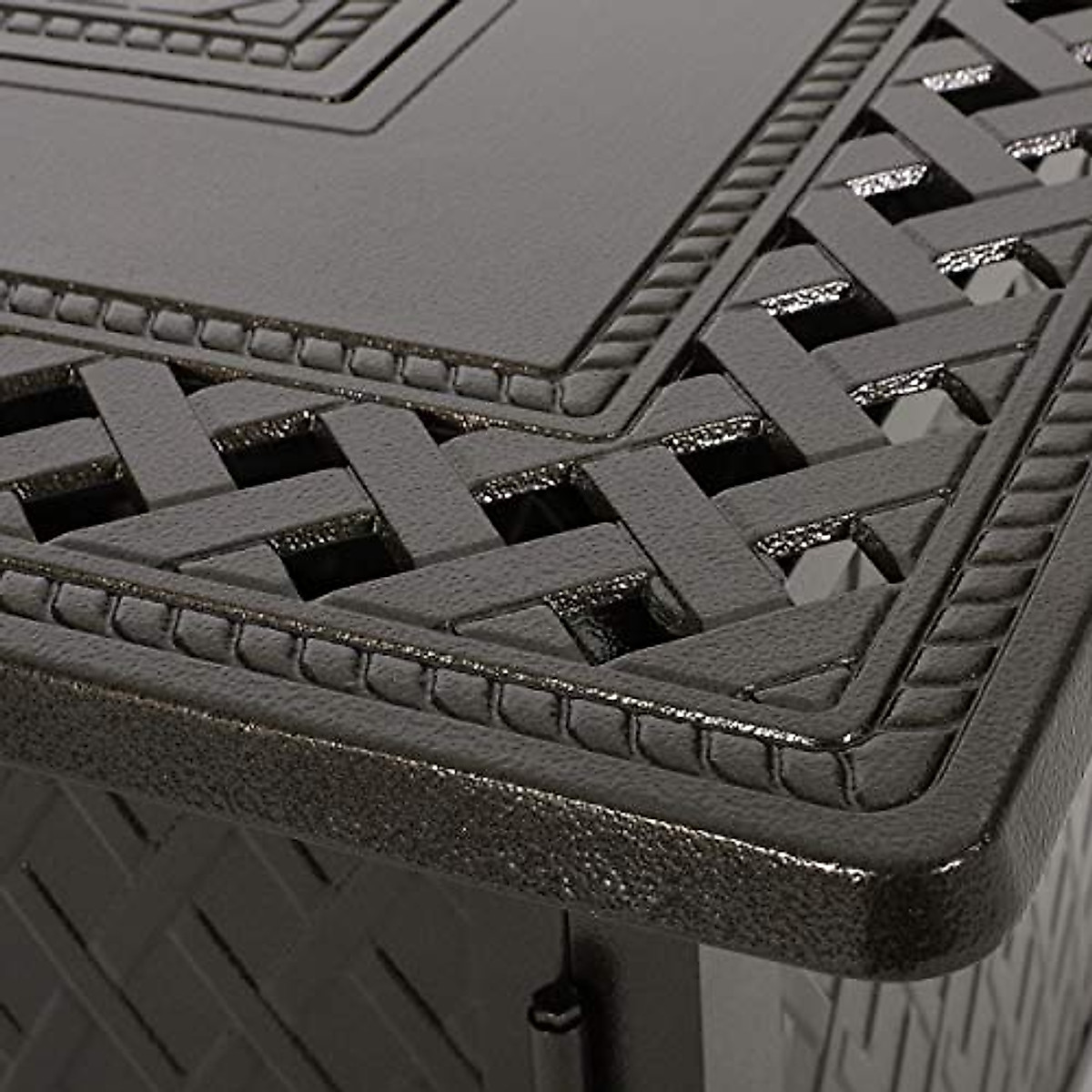 Christopher Knight Home Connie Outdoor 4 Seater Wicker Swivel Chair and Fire Pit Set, Mixed Brown + Navy Blue + Hammered Bronze