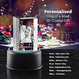 Snclriao 3D Crystal Photo, Custom Gifts for Man Women Him Her Couple, Personalized Picture in Crystal, Customized Laser Etched Glass Cube Gift for Birthday Anniversary Wedding, Rectangle