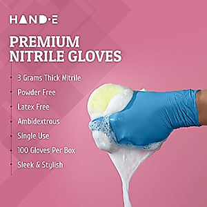 Hand-E Touch Blue Nitrile Disposable Gloves Large 100 Count - Latex Free Medical Exam Gloves, Powder Free Food Safe Cooking Gloves