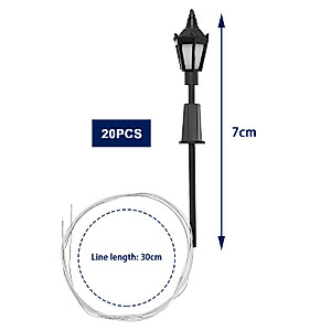 Create idea 20PCS Miniature Street Light Model OO HO Scale Railway Train Lamp Post 1:100 Scale 3V Pathway Lantern Post for Model Building Accessories 7cm Height