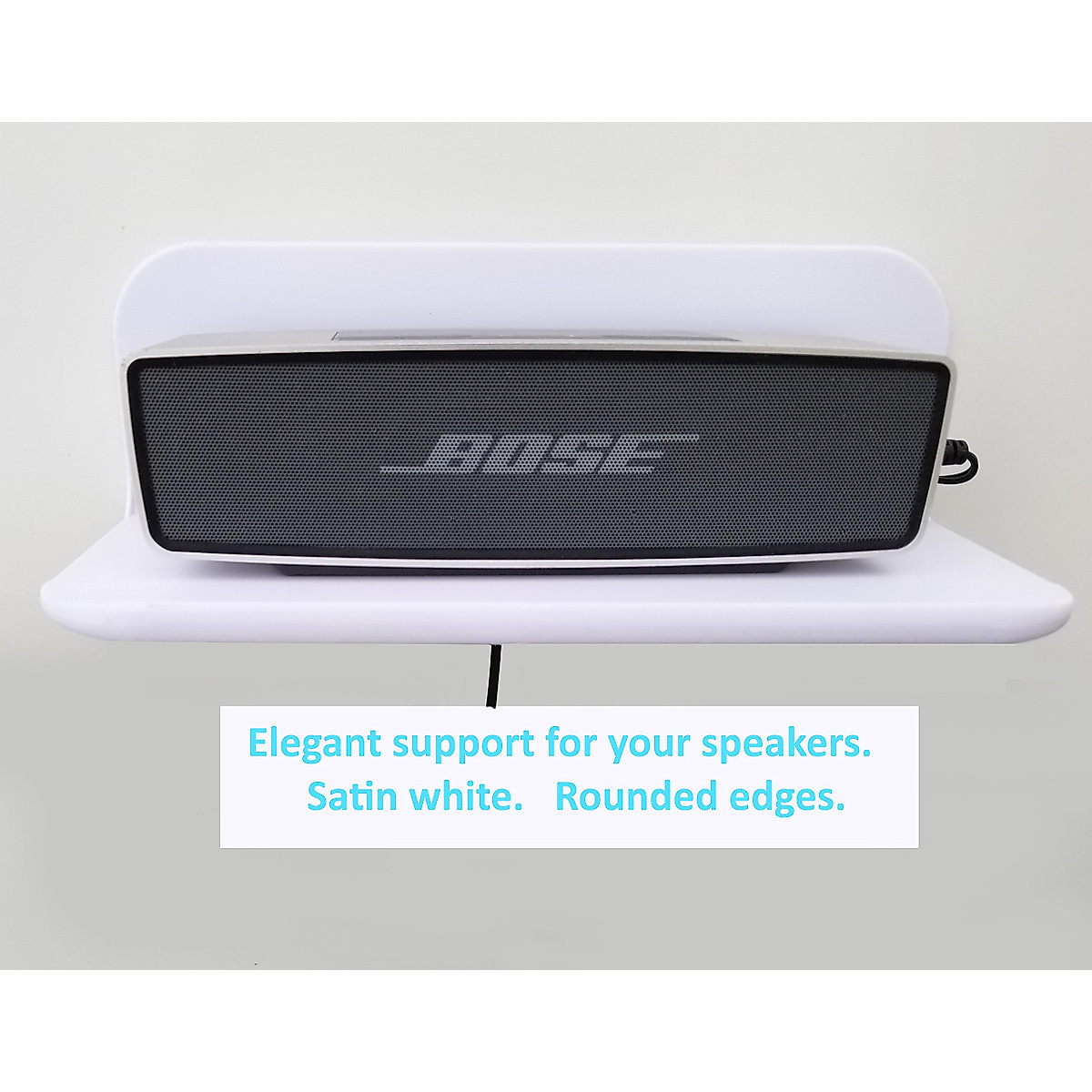 eLhook Made in USA White Stick-On Removable Floating Wall Shelf Textured ABS Molded Plastic with Lipped Edges and Cord Managment | Designed for Stick-On Adhesives or Screws