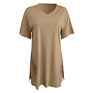 qfmqkpi Women 2 Piece Outfit Loungewear Split Baggy T-Shirt Biker Legging Shorts Set Workout Sportswear Khaki XXL