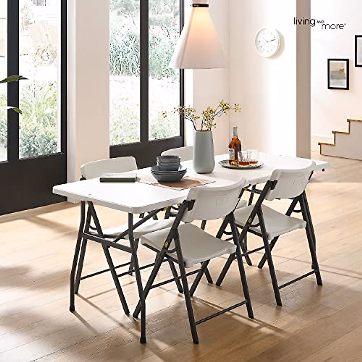 Living and More 6 Foot Fold-in-Half Table with Curve Legs, White