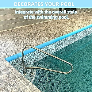 KUAFU Pool Handrail Grab Rail 49.5"X35.5" Swimming Pool Bend Handle Stair Rail 300lbs Load Capacity for Inground Pool 304 Stainless Steel
