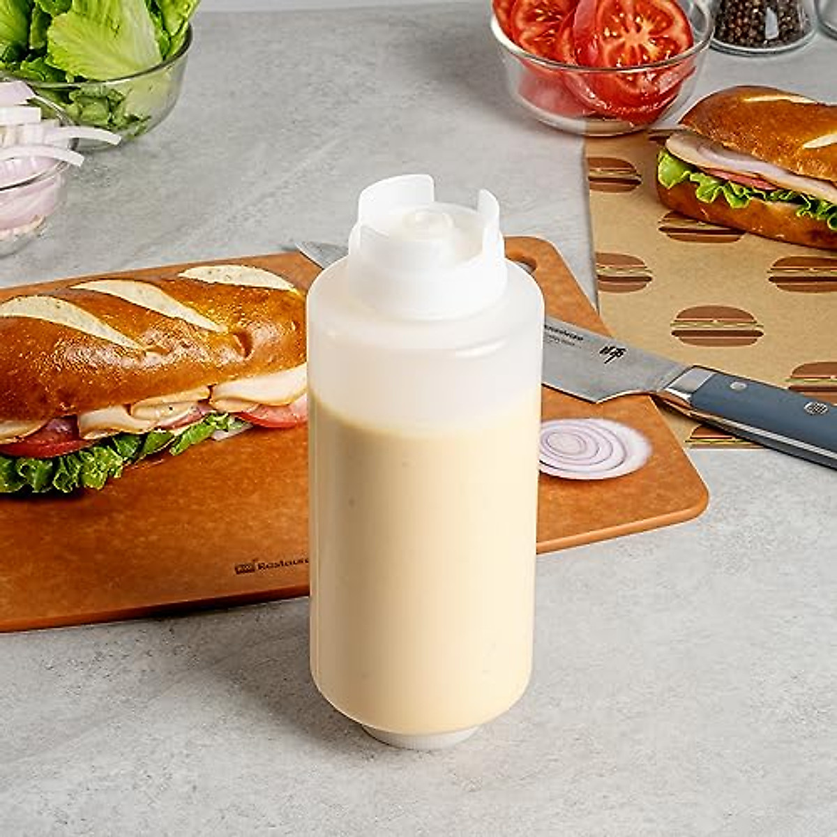 Restaurantware 32oz. FIFO Inverted Plastic Squeeze Bottle with Refill and Dispensing Lids - First In First Out - Perfect for Restaurants Catering and Food Trucks - 1ct box